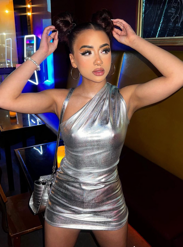 Vicky Off the Shoulder Dress (Silver) - Laura's Boutique, Inc